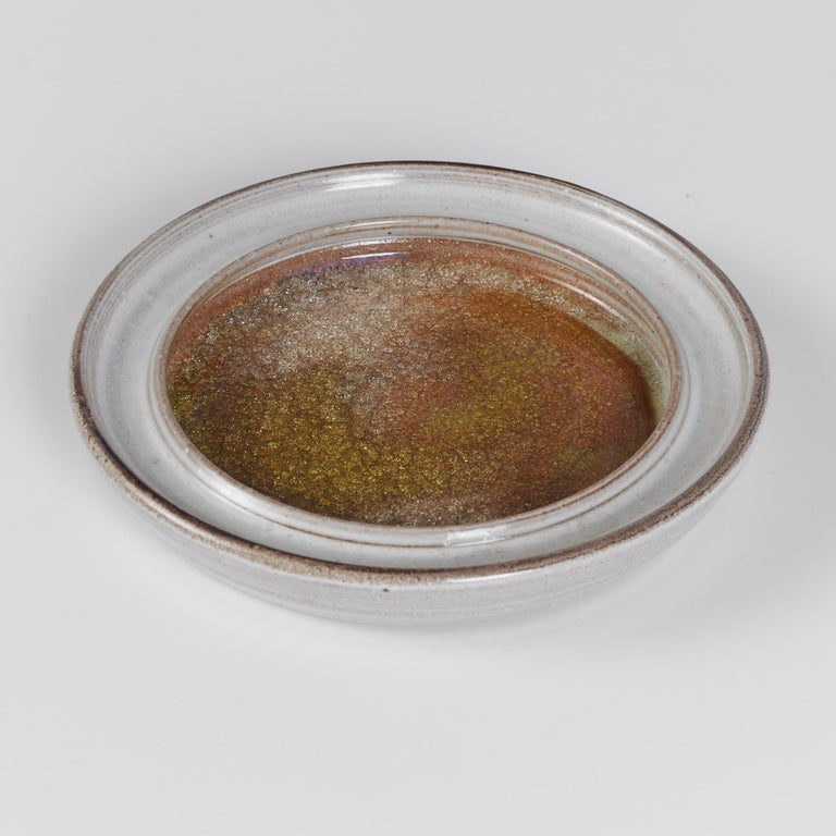 Studio Ceramic Dish with Golden Crushed Glass Inlay For Sale at 1stDibs