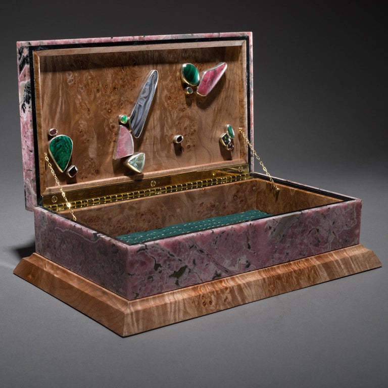 Studio Greytak 'Bling Box 1' Rhodochrosite Box, Gold Leaf Wood, Topaz ...