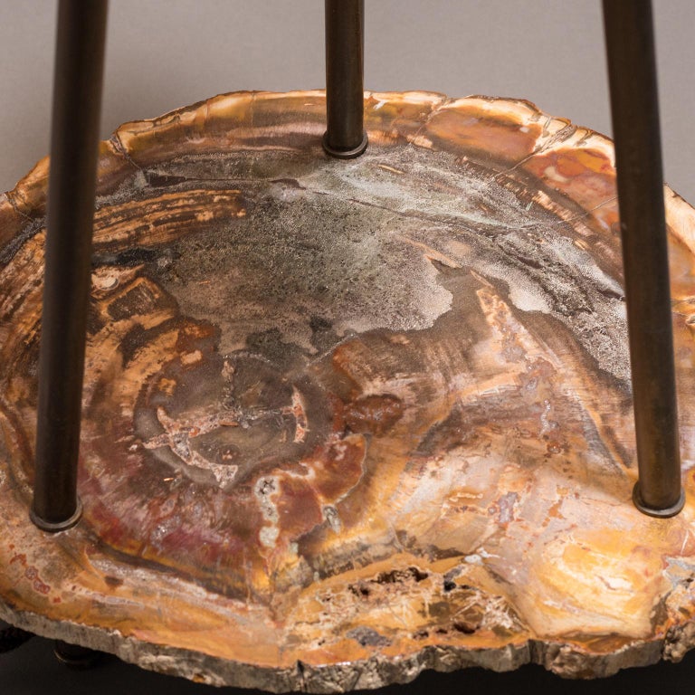 Studio Greytak "Pyramid Lamp 3" Petrified Wood, Bronze and Quartz Table ...