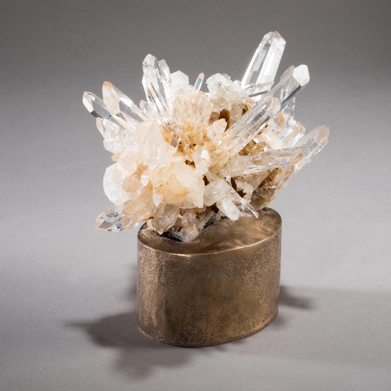 Studio Greytak 'Quartz on Bronze Base' Clear Quartz and Bronze Pedestal ...