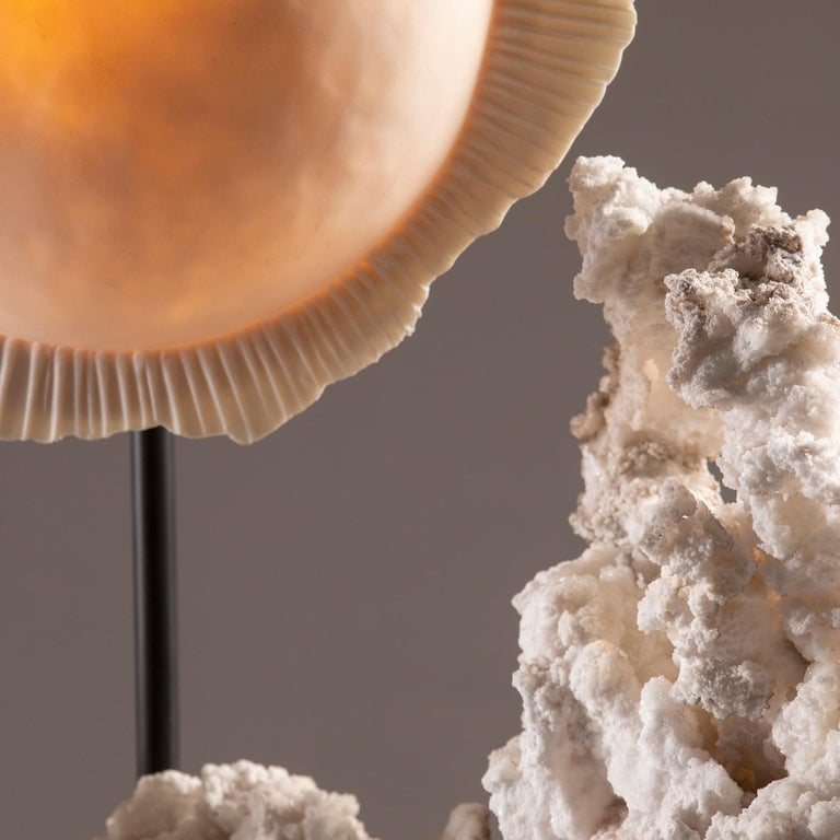 Studio Greytak's "Luna" Aragonite Base, Porcelain Globe, and Iron Stand ...