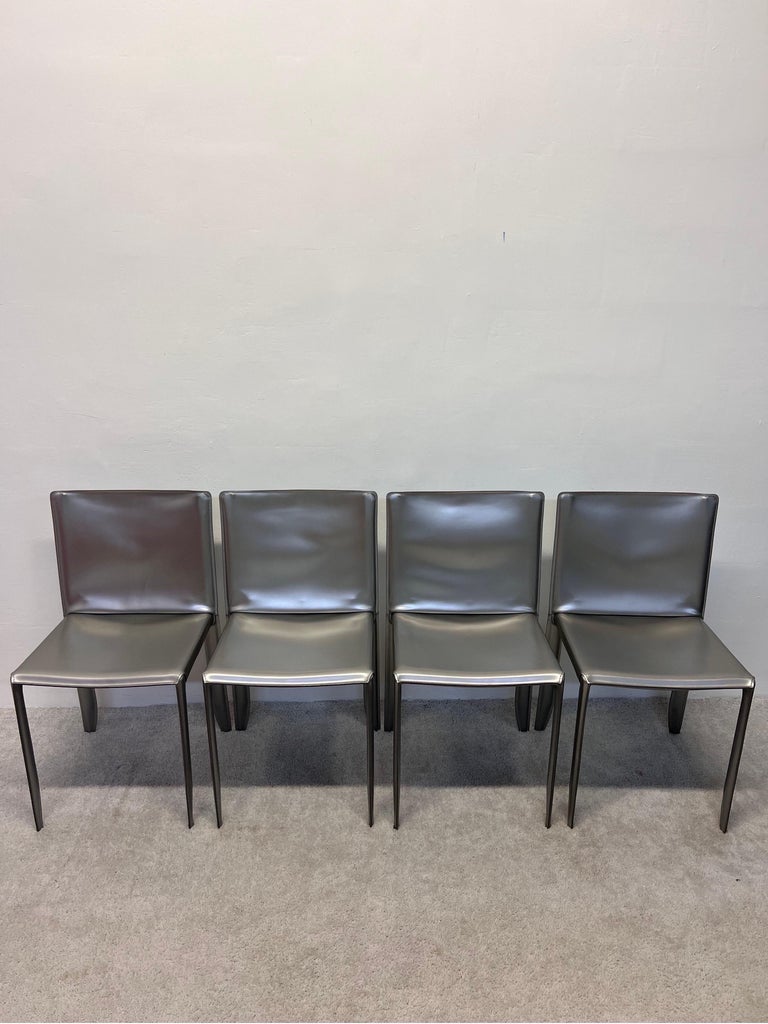 Studio Kronos Metallic Leather Piuma Chairs for Cattelan Italia, Set of ...