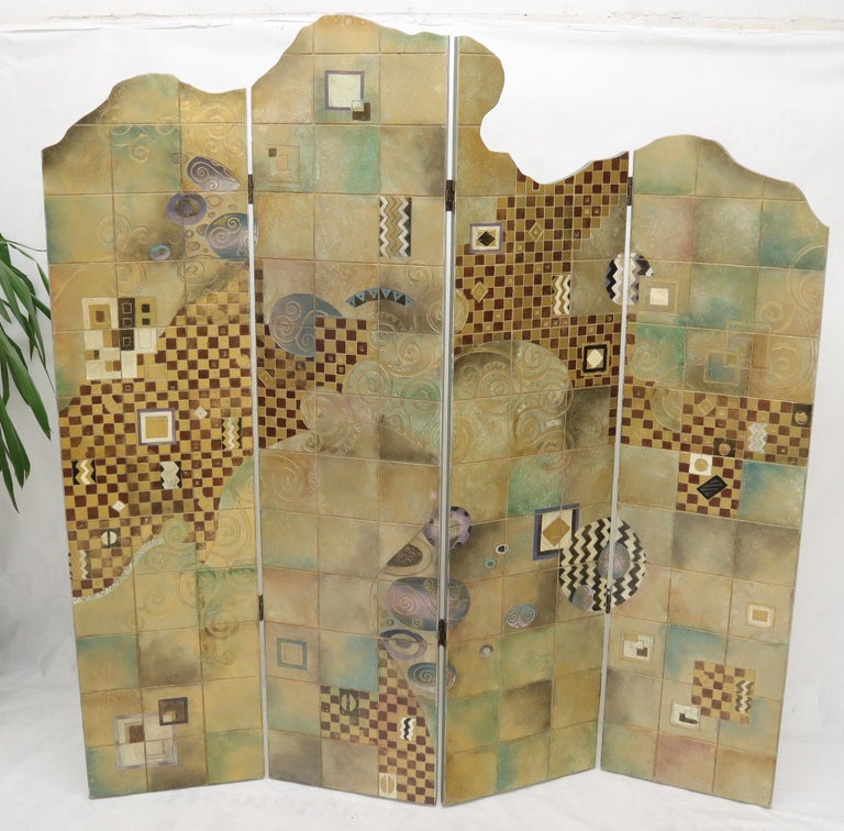 Studio Made Art Decorated Lacquered 4-Panel Room Divider Screen For ...