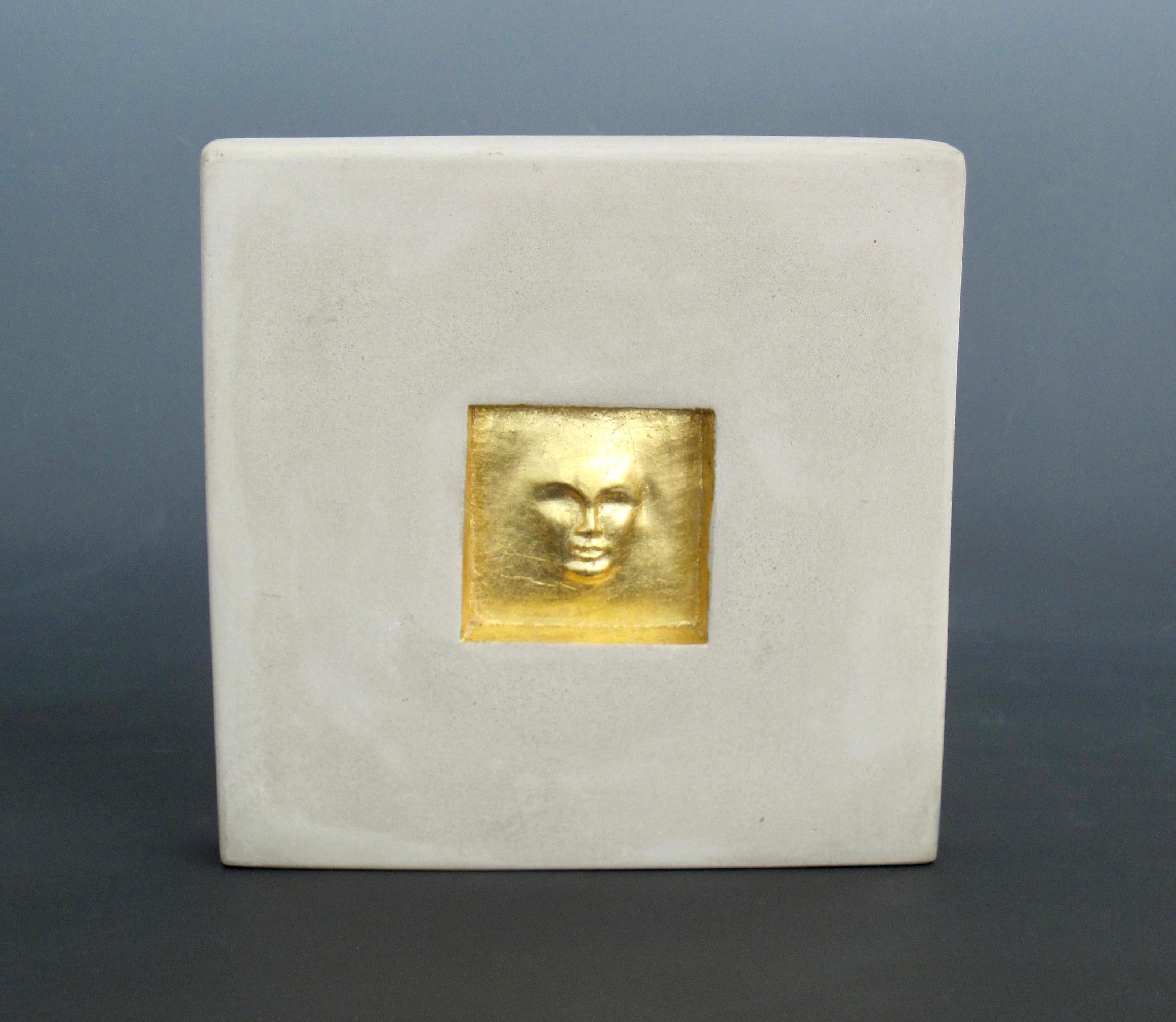 Studio Made Concrete and Gold Gilt Relief Art Tiles, Set of Four, Hand ...