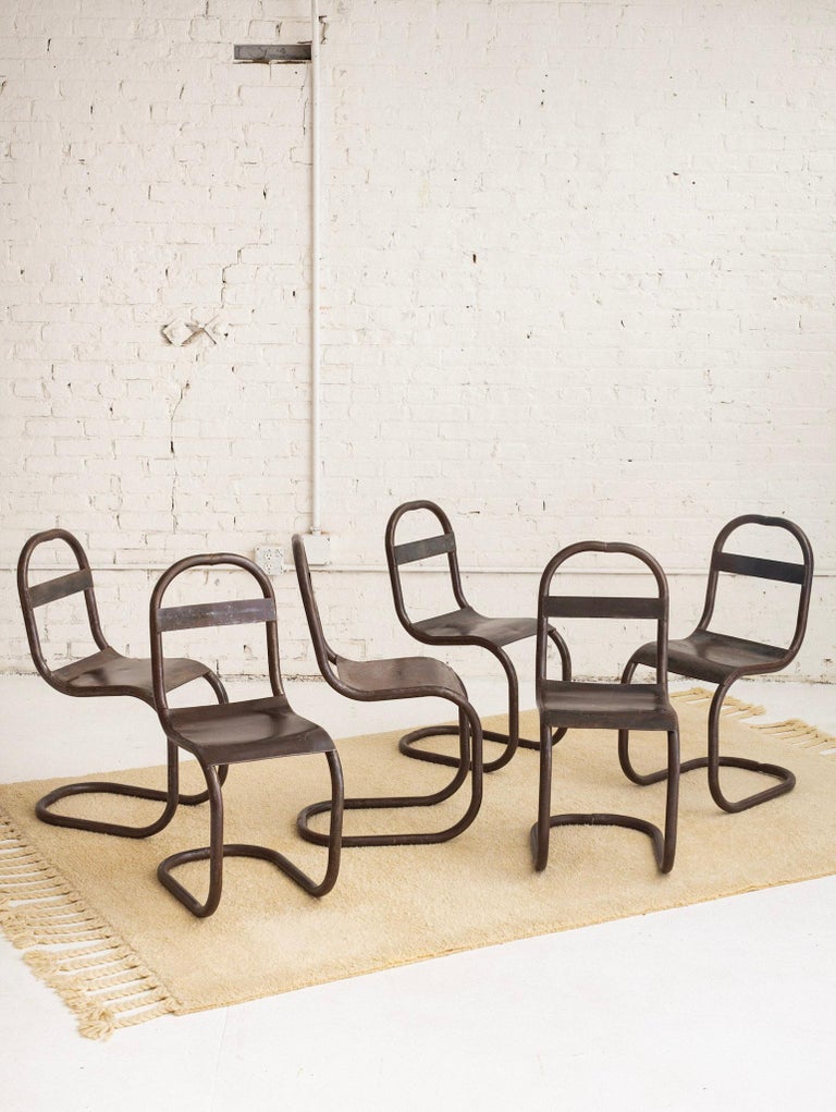 Studio Made Industrial Cantilever Dining Chairs, Set of 6 at 1stDibs