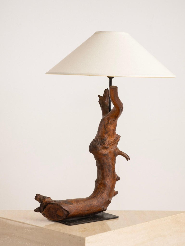 Studio Made Root Wood Table Lamp on Iron Base For Sale at 1stDibs