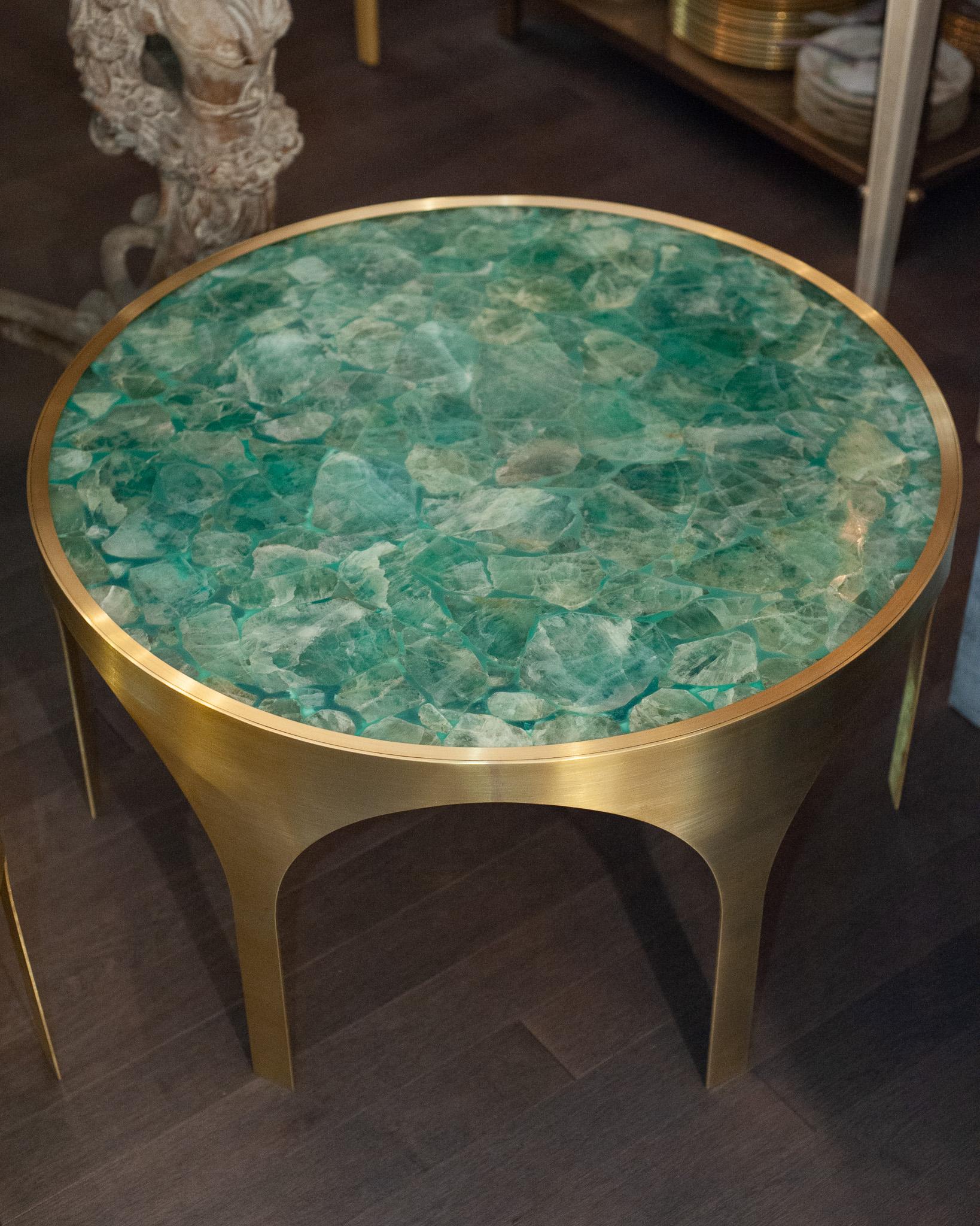 Studio Maison Nurita Green Fluorite Table with Arched Brushed Brass ...