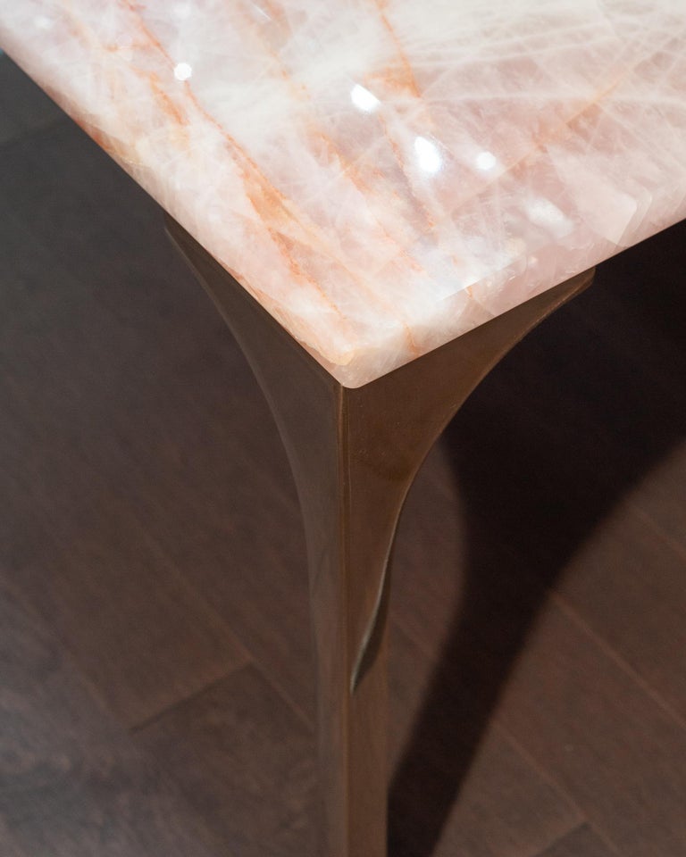 Studio Maison Nurita Pink Rose Quartz Table with Polished Poured Bronze ...