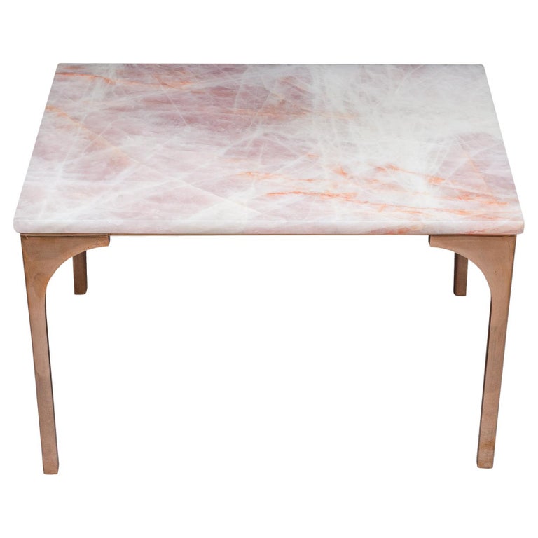 Studio Maison Nurita Pink Rose Quartz Table with Polished Poured Bronze ...