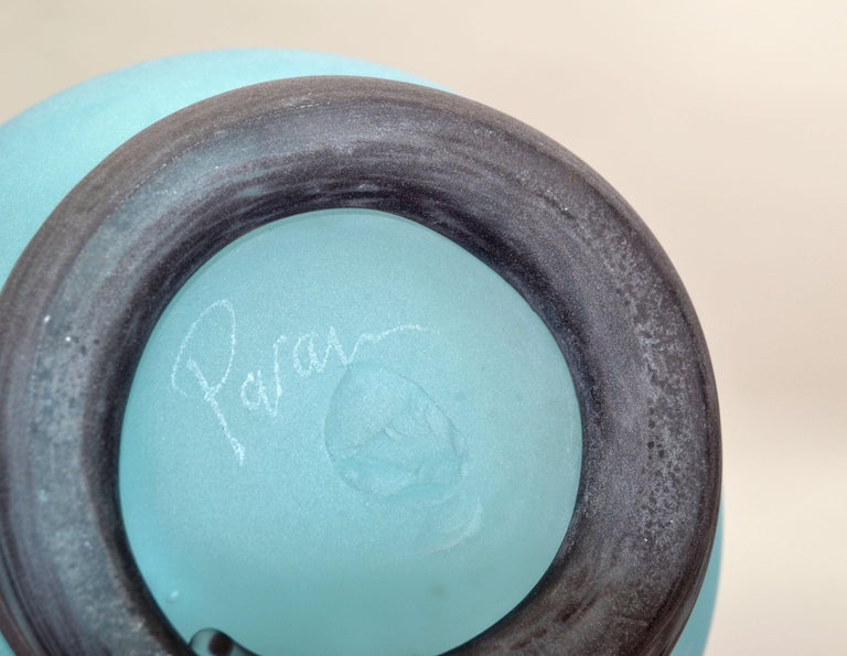 Studio Paran Turquoise, Blue Blown and Yellow Art Glass Vase Mid ...