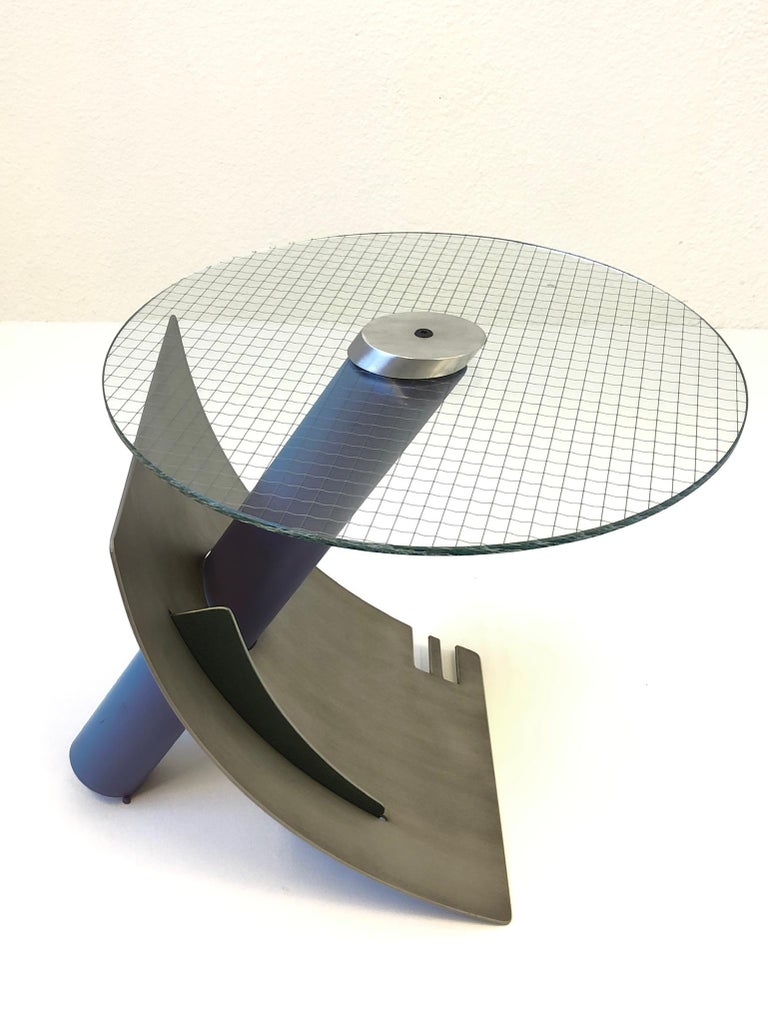 Studio Postmodern Steel and Glass Side Table by Michael Graham For Sale ...