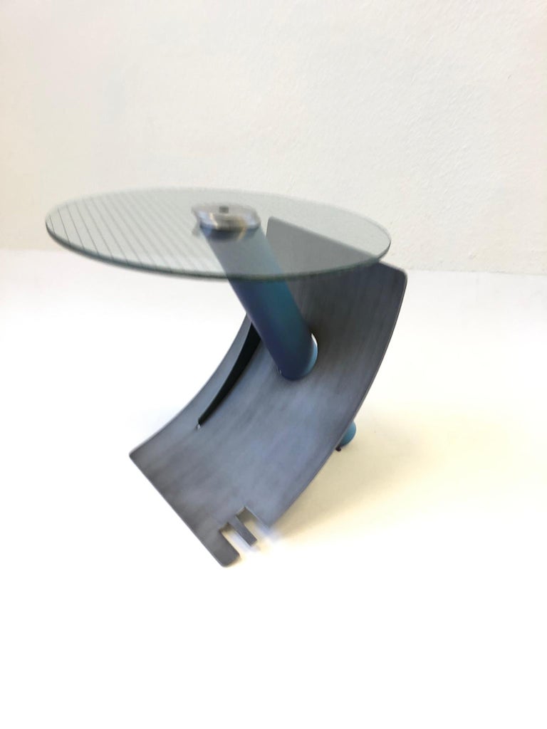 Studio Postmodern Steel and Glass Side Table by Michael Graham For Sale ...