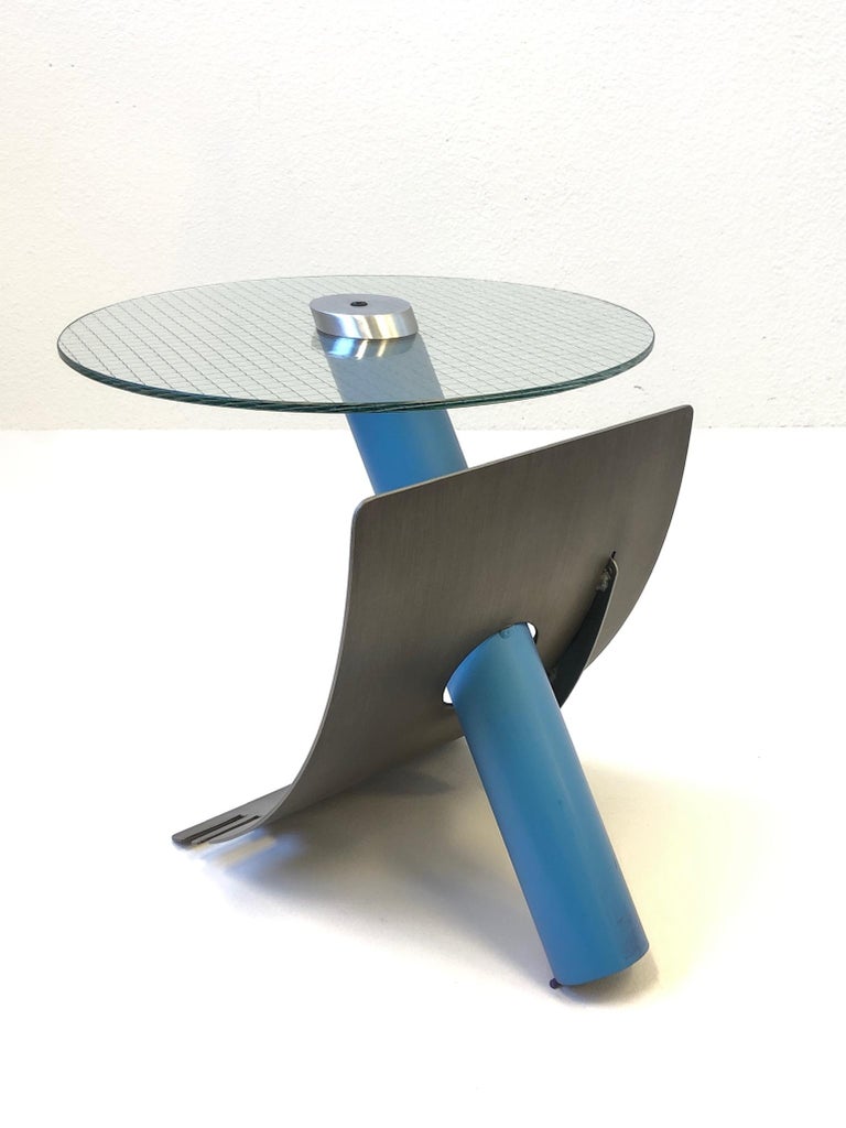 Studio Postmodern Steel and Glass Side Table by Michael Graham For Sale ...