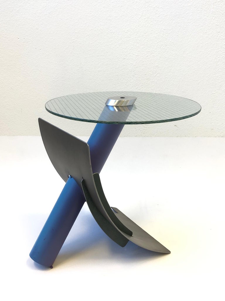 Studio Postmodern Steel and Glass Side Table by Michael Graham For Sale ...