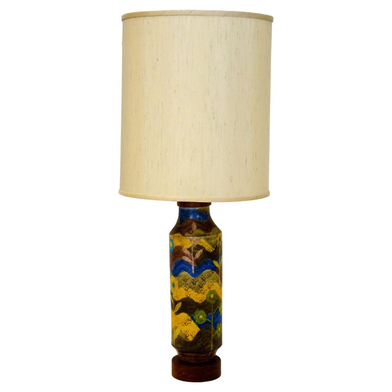 Studio Pottery Table Lamp, Original Shade For Sale at 1stDibs