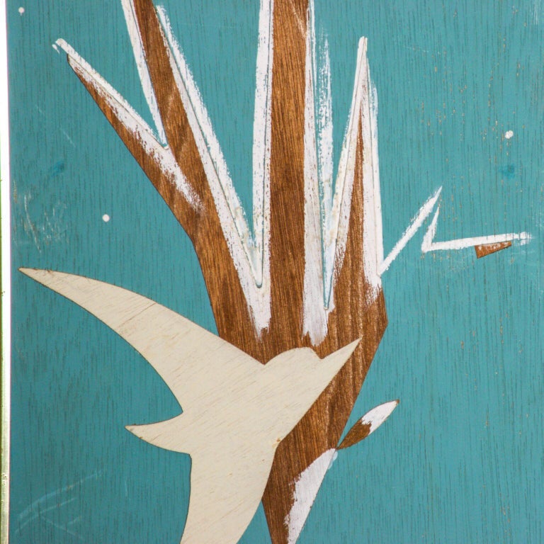 House of Ran Su 1960s Modern Wood Green Wall Art Handcrafted Elmhurst ...