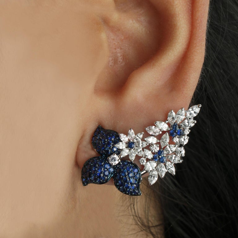 Studio Rêves Ear Cuffs with Diamonds and Blue Sapphire in 18 Karat Gold ...