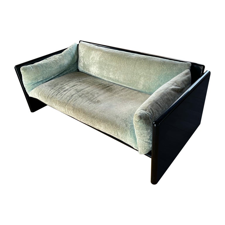 Studio Simon Black Wood and Azure Velvet Two-Seater “Simone” Sofa ...