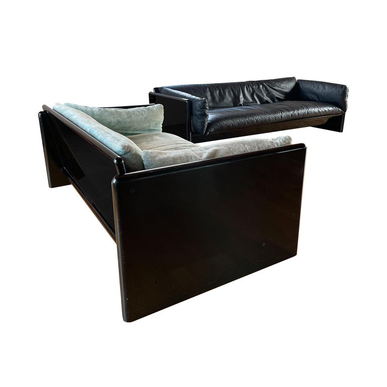 Studio Simon Minimalist Black Leather Three-Seater “Simone” Sofa, Italy ...