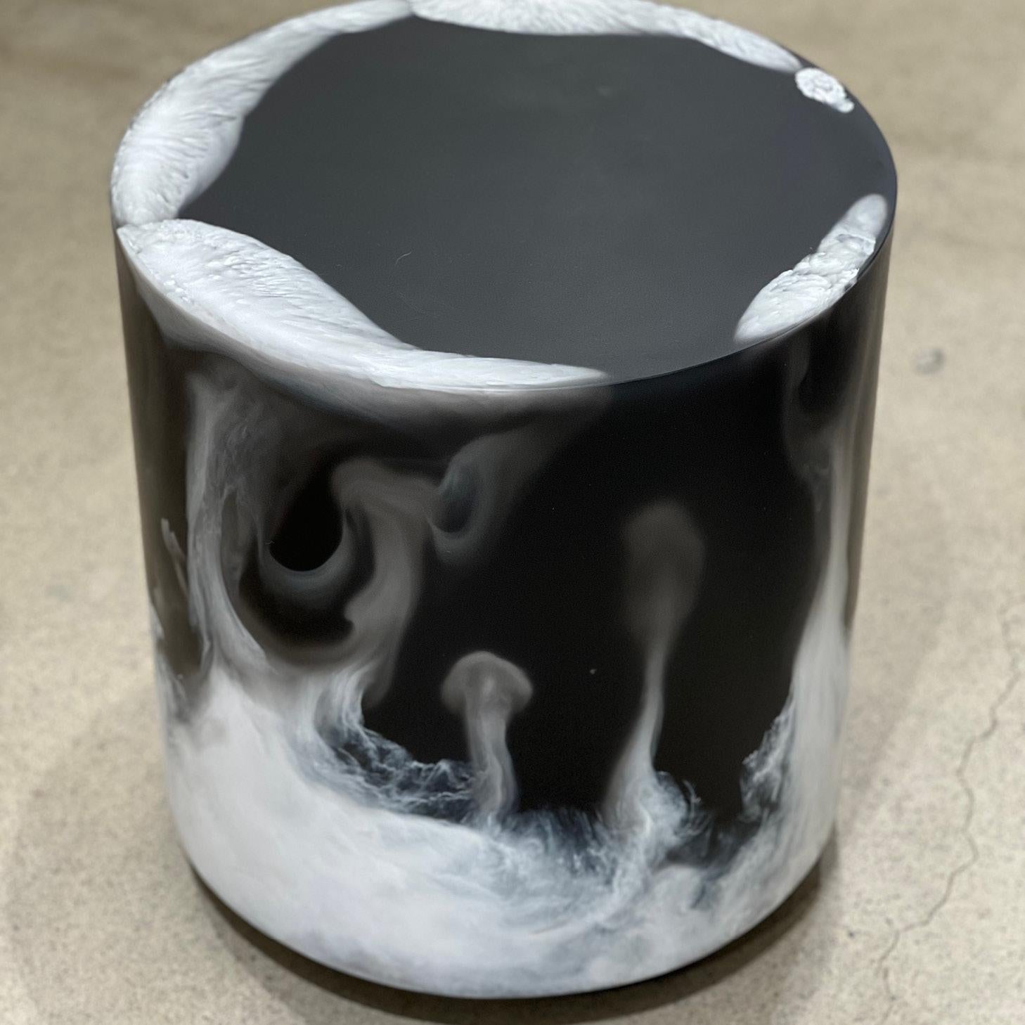 Studio Sturdy Chief Round Side Table – Charcoal and White Marble Resin ...