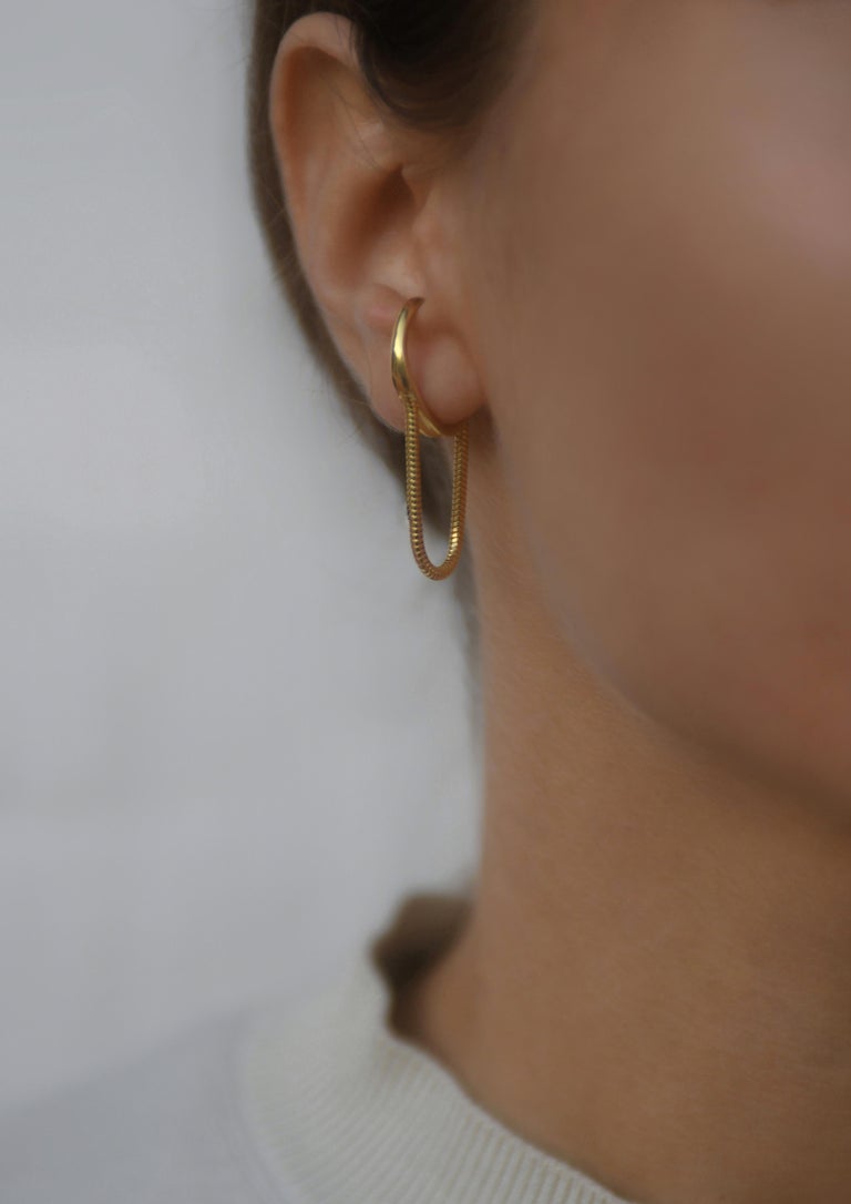 Studs Mini Small Round Shape Hoops Snake Chain Gold-Plated Silver Greek ...