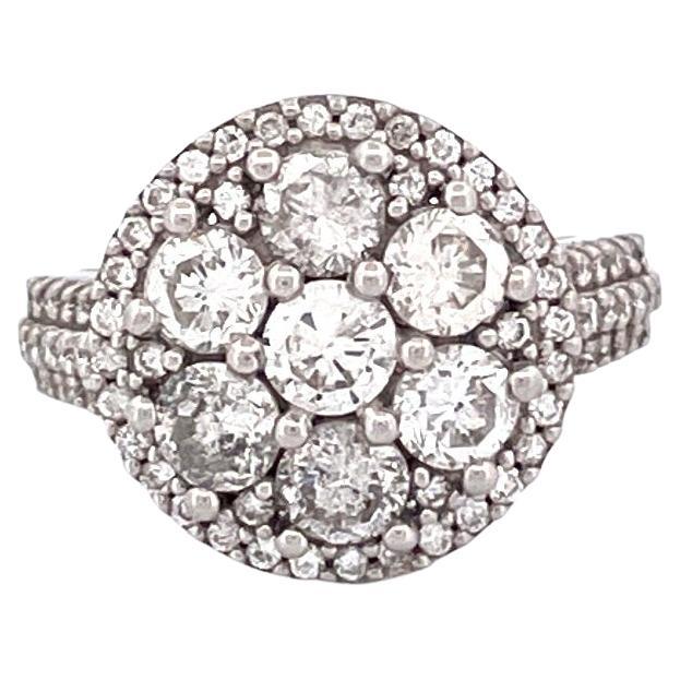 Stunning 14k White Gold Cluster Diamond Ring For Sale at 1stDibs