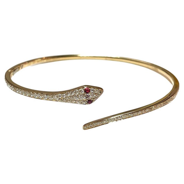 Stunning 14k Yellow Gold Detailed Snake Diamond Bracelet For Sale at ...