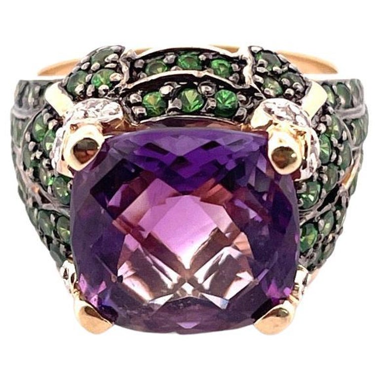 Stunning 14k Yellow Gold Levien Amethyst Tsavorite Diamond Ring For ...