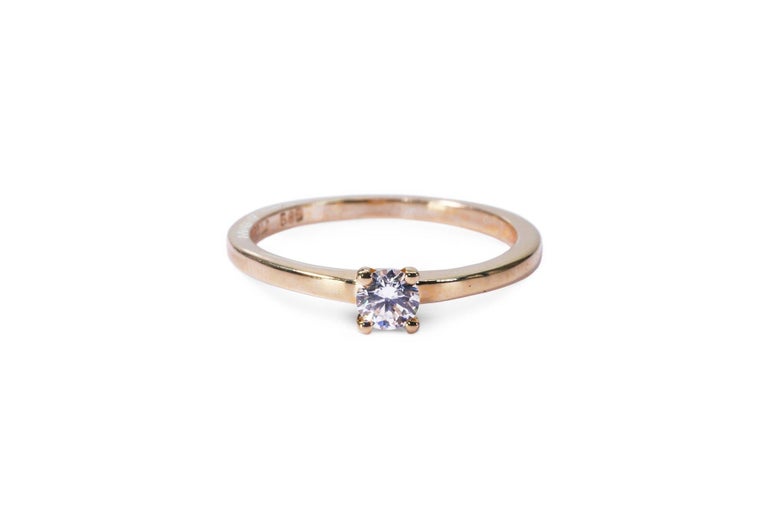 Stunning 14k Yellow Gold Solitaire Ring with 0.17 Ct Natural Diamond ...