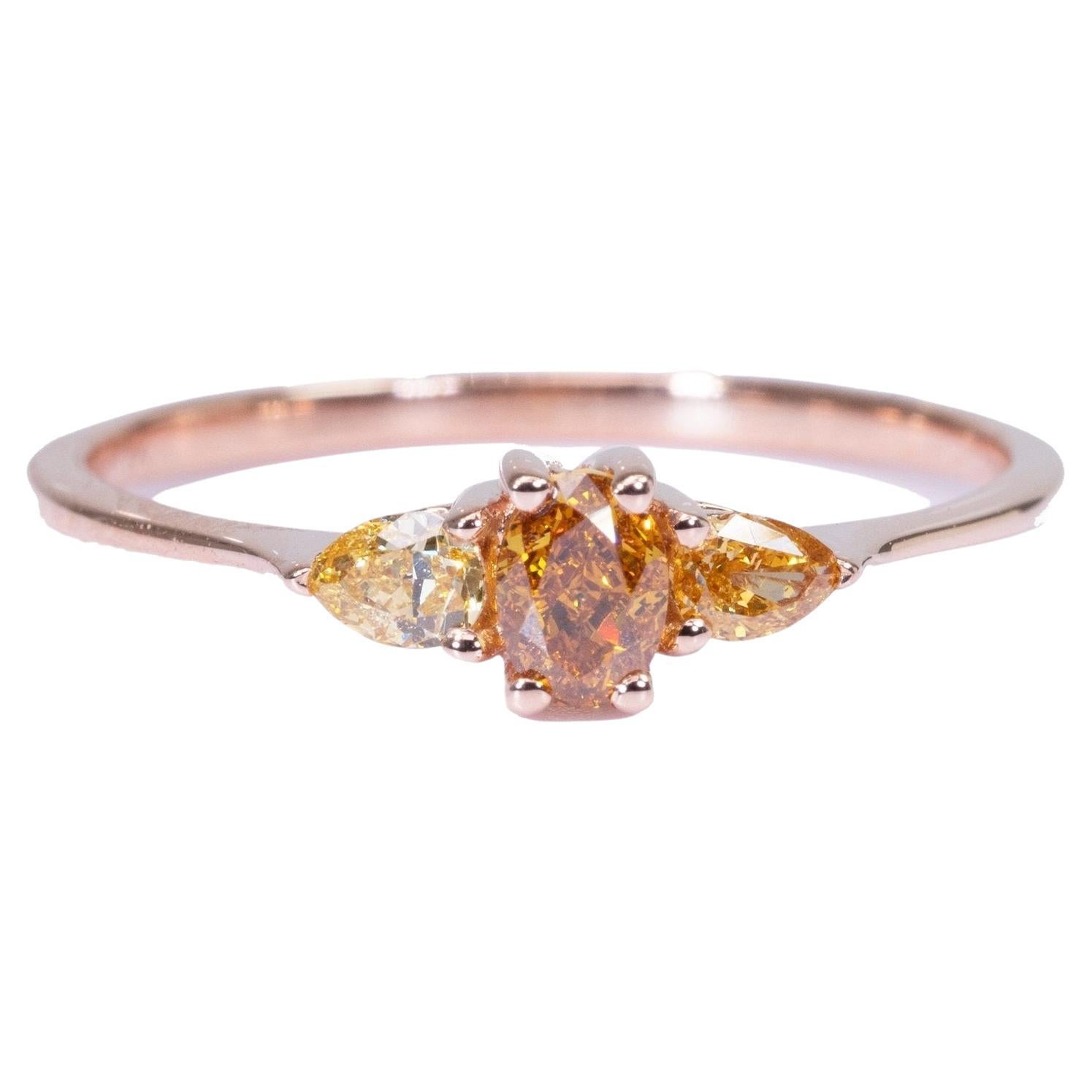 Beautiful 18k Rose Gold 3 Stone Ring with 0.56 ct Natural Diamonds, AIG ...