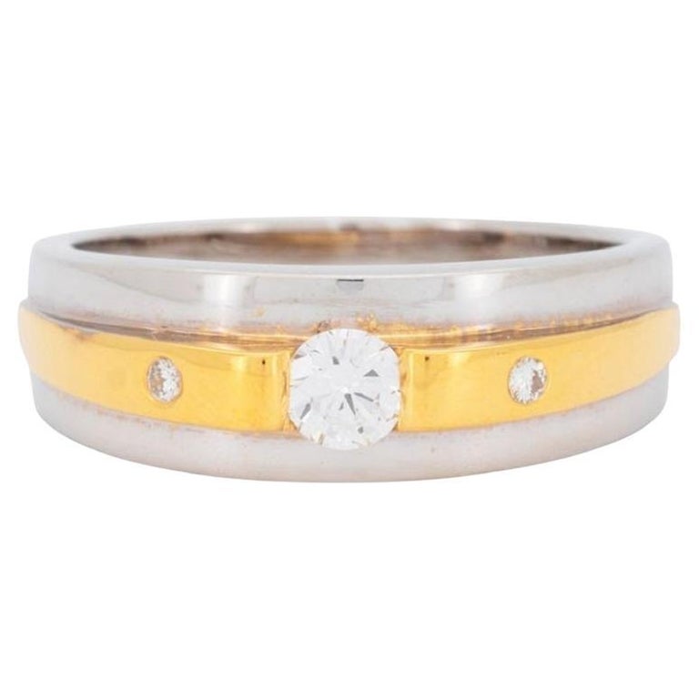 Stunning 18k Two Tone Gold Three Stone Ring with 0.095 Ct Natural ...