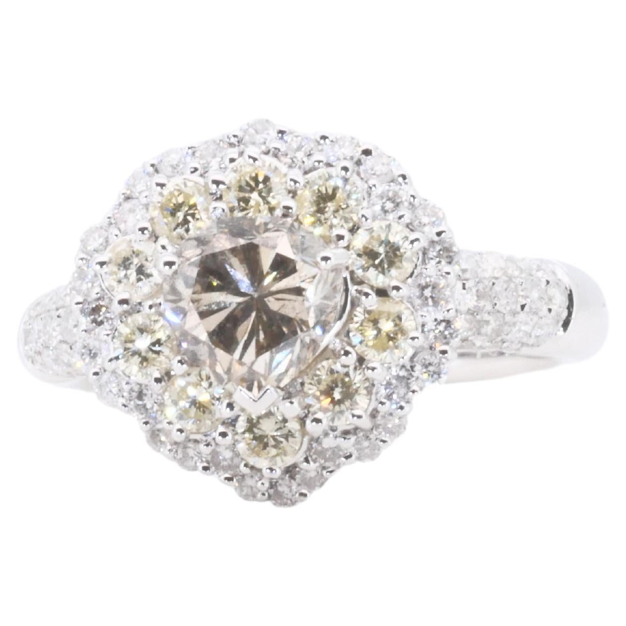 Stunning 18k White Gold Diamond Halo Ring For Sale at 1stDibs