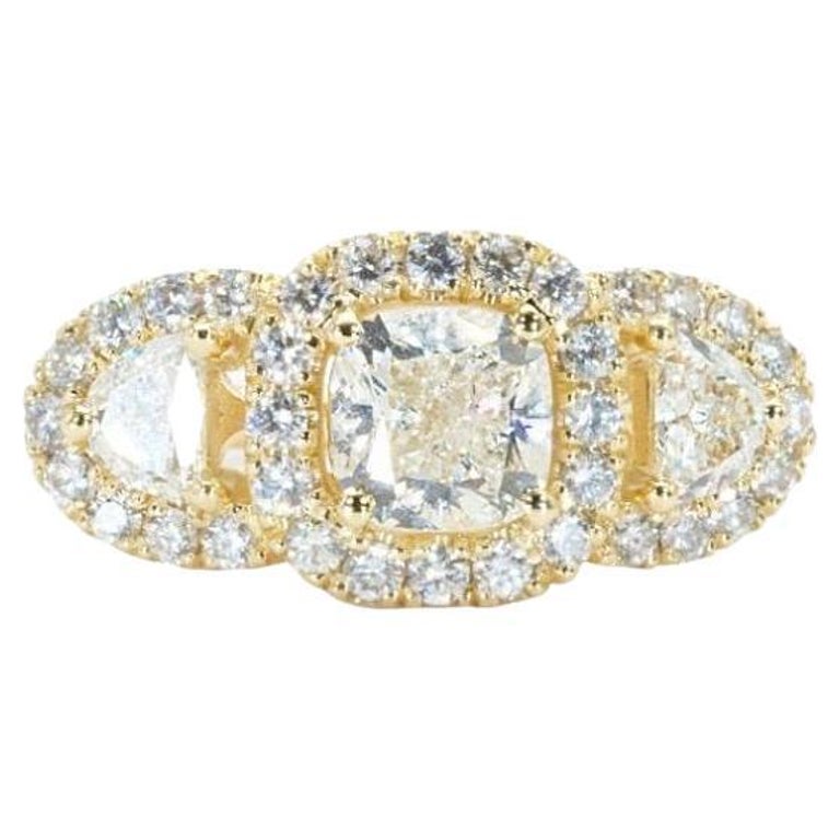 Stunning 18K Yellow Gold Art Deco Ring with 2.39 Ct Natural Diamonds ...