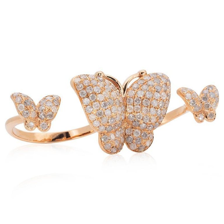 Stunning 18k Yellow Gold Butterfly Ring with 1.50 Ct Natural Diamonds ...