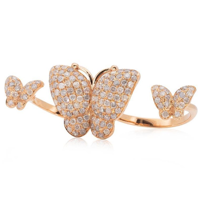 Stunning 18k Yellow Gold Butterfly Ring with 1.50 Ct Natural Diamonds ...