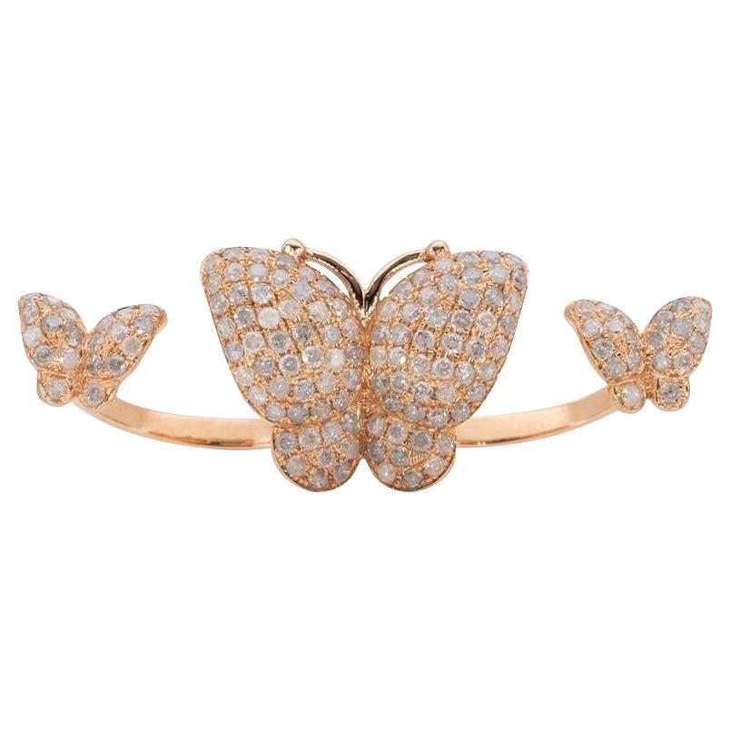 Stunning 18k Yellow Gold Butterfly Ring with 1.50 Ct Natural Diamonds ...