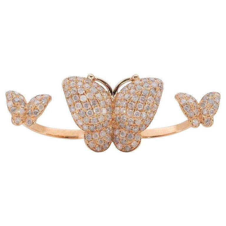 Stunning 18k Yellow Gold Butterfly Ring with 1.50 Ct Natural Diamonds ...