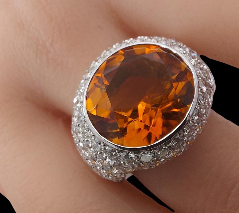 Stunning 18kt Solid White Gold Ring with 6.4ct Diamonds and Big Citrine ...