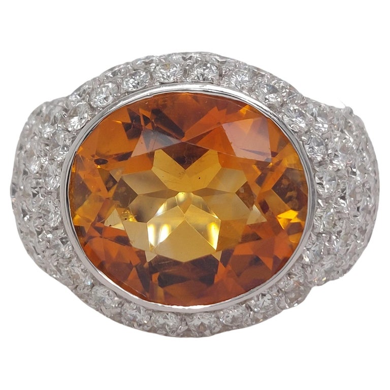 Stunning 18kt Solid White Gold Ring with 6.4ct Diamonds and Big Citrine ...