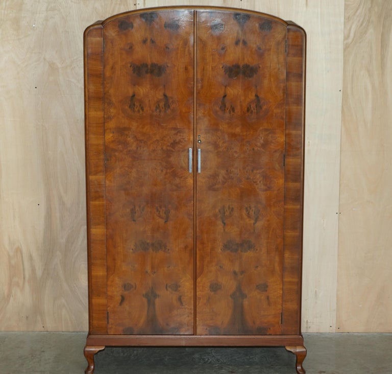 Stunning 1932 Waring and Gillow Burr Walnut Double Bank Wardrobe with ...