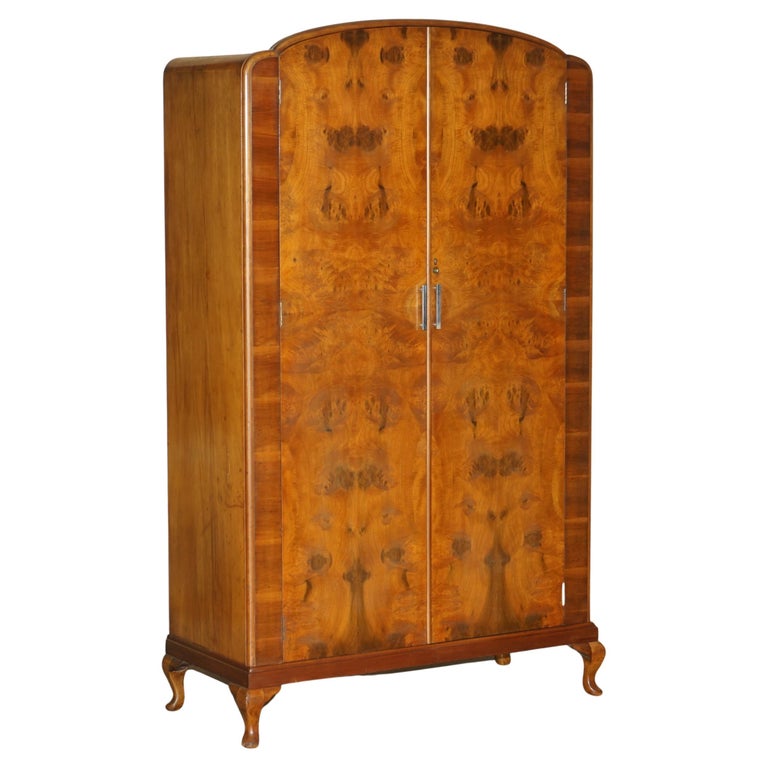 Stunning 1932 Waring and Gillow Burr Walnut Double Bank Wardrobe with ...