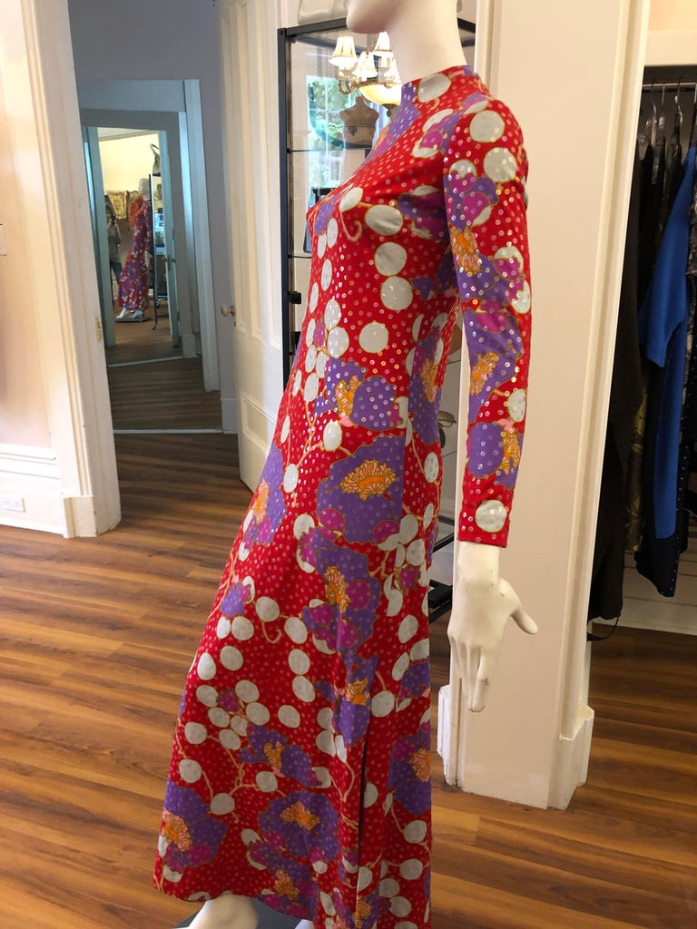Stunning 1960s Anne Fogarty Sequin Floral Design Long Dress at 1stDibs