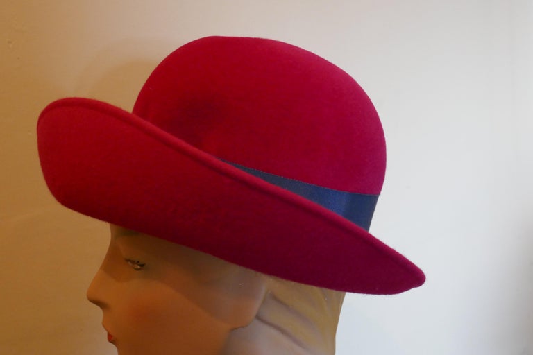 Stunning 1960s Vintage Magenta Felt Wool Cloche Hat, at 1stdibs
