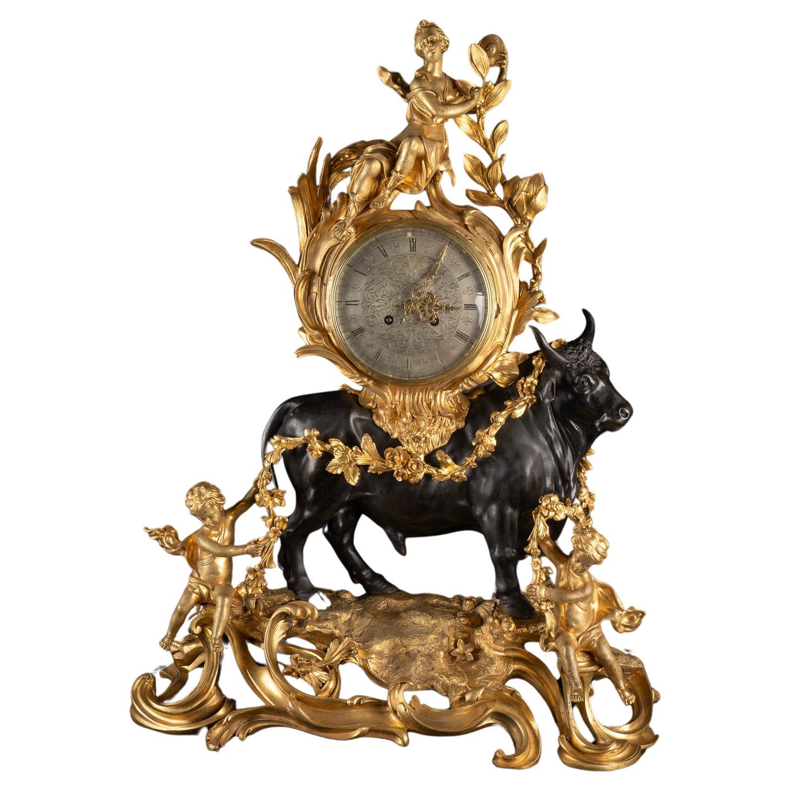 Stunning 19th Century French Louis XV Bull Clock For Sale at 1stDibs