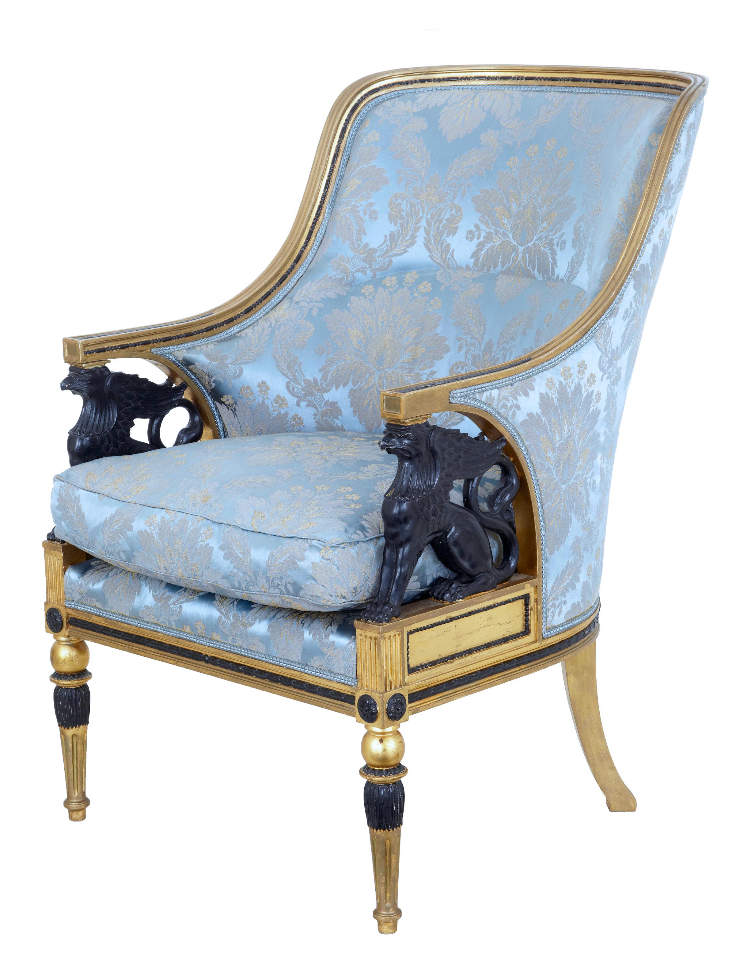 Stunning 19th Century Swedish Gothenburg Gilt Armchair and Stool at 1stDibs