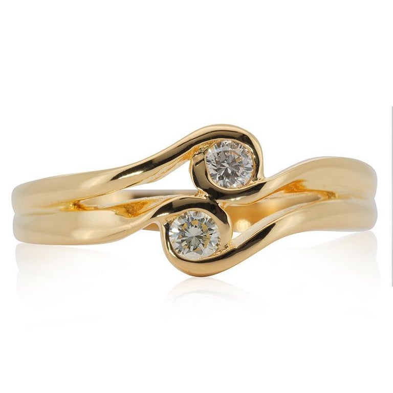 Stunning 2-Stones 20k Yellow Gold Ring with 0.10 Ct Natural Diamonds ...