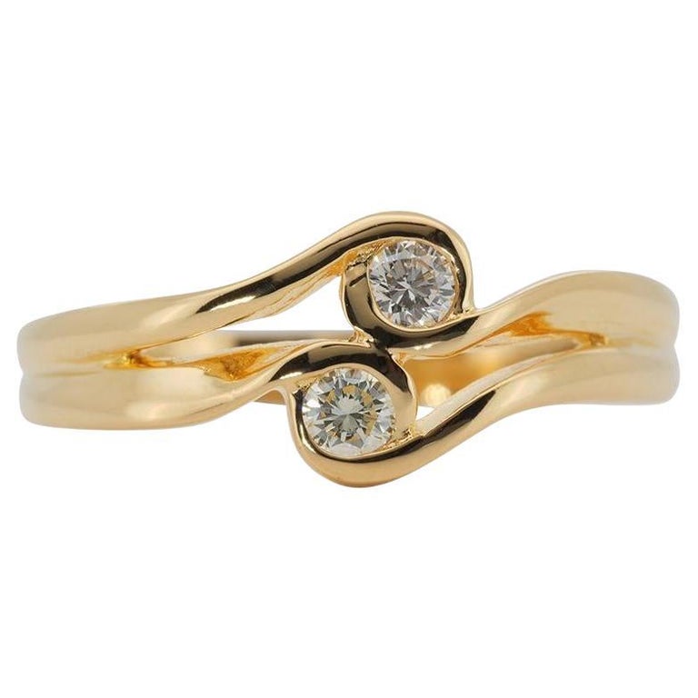 Stunning 2-Stones 20k Yellow Gold Ring with 0.10 Ct Natural Diamonds ...
