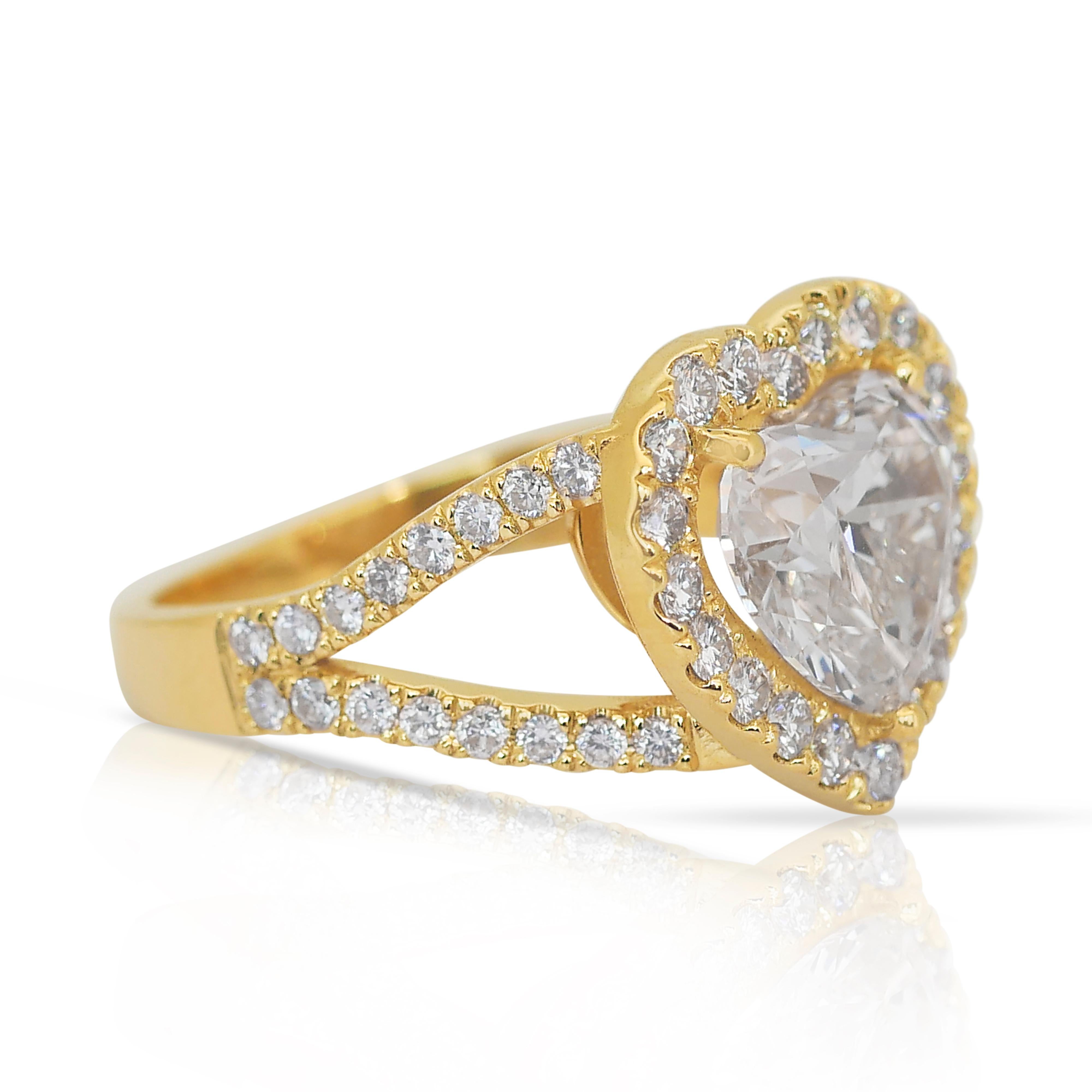 Stunning 4.06ct Diamonds Heart-Shaped Halo Ring in 18k Yellow Gold For ...