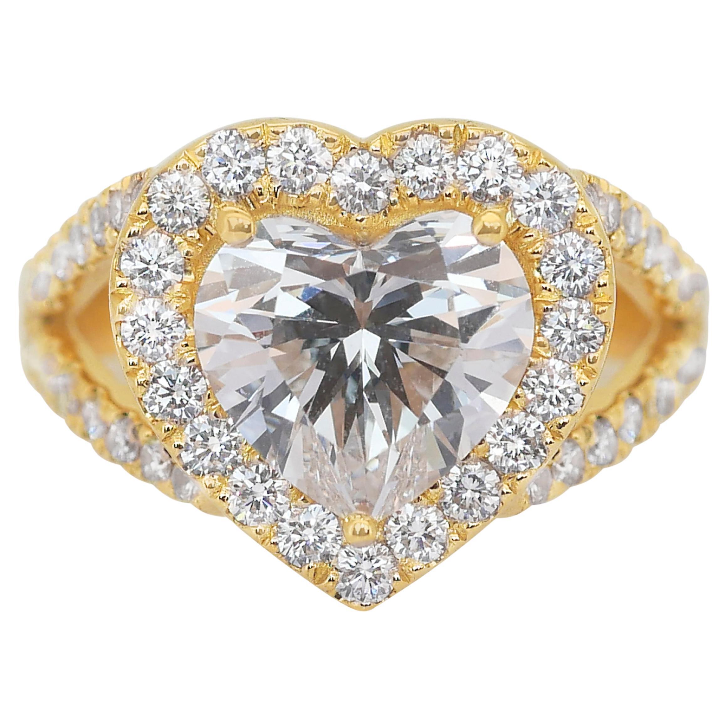 Stunning 4.06ct Diamonds Heart-Shaped Halo Ring in 18k Yellow Gold For ...
