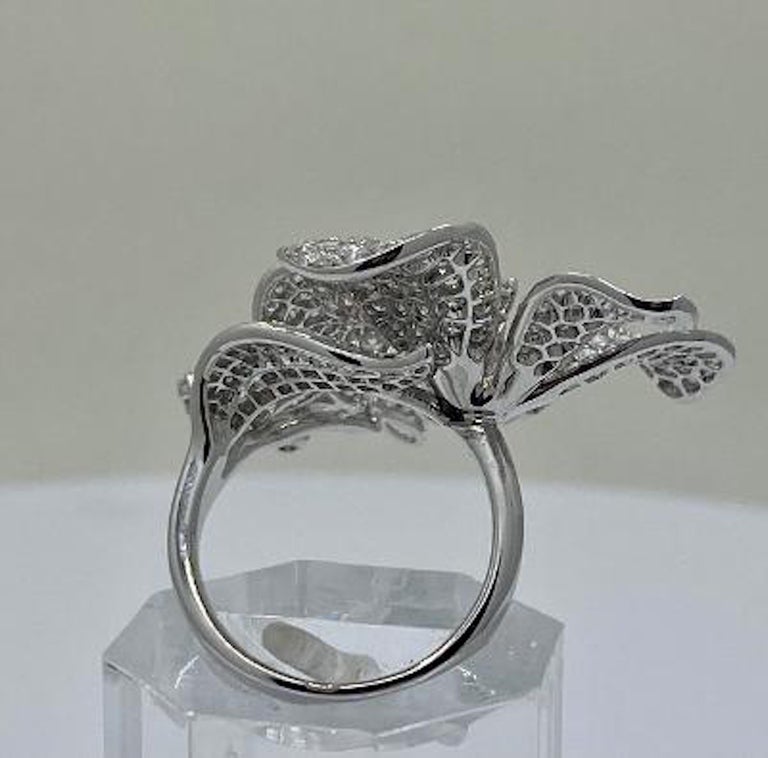 Stunning 6 Carat Pavé Diamond Triple Flower Ring in 18 Karat White Gold ...